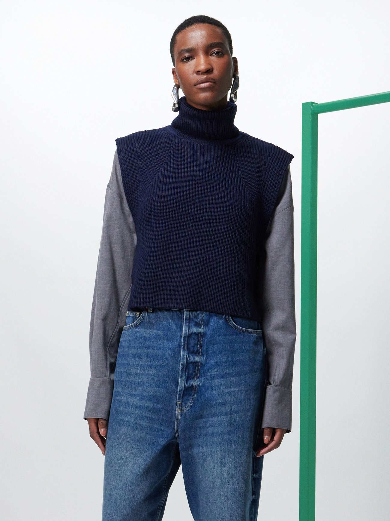 ISABEL MARANT Megani Ribbed-Knit Merino Poncho in Navy | endource