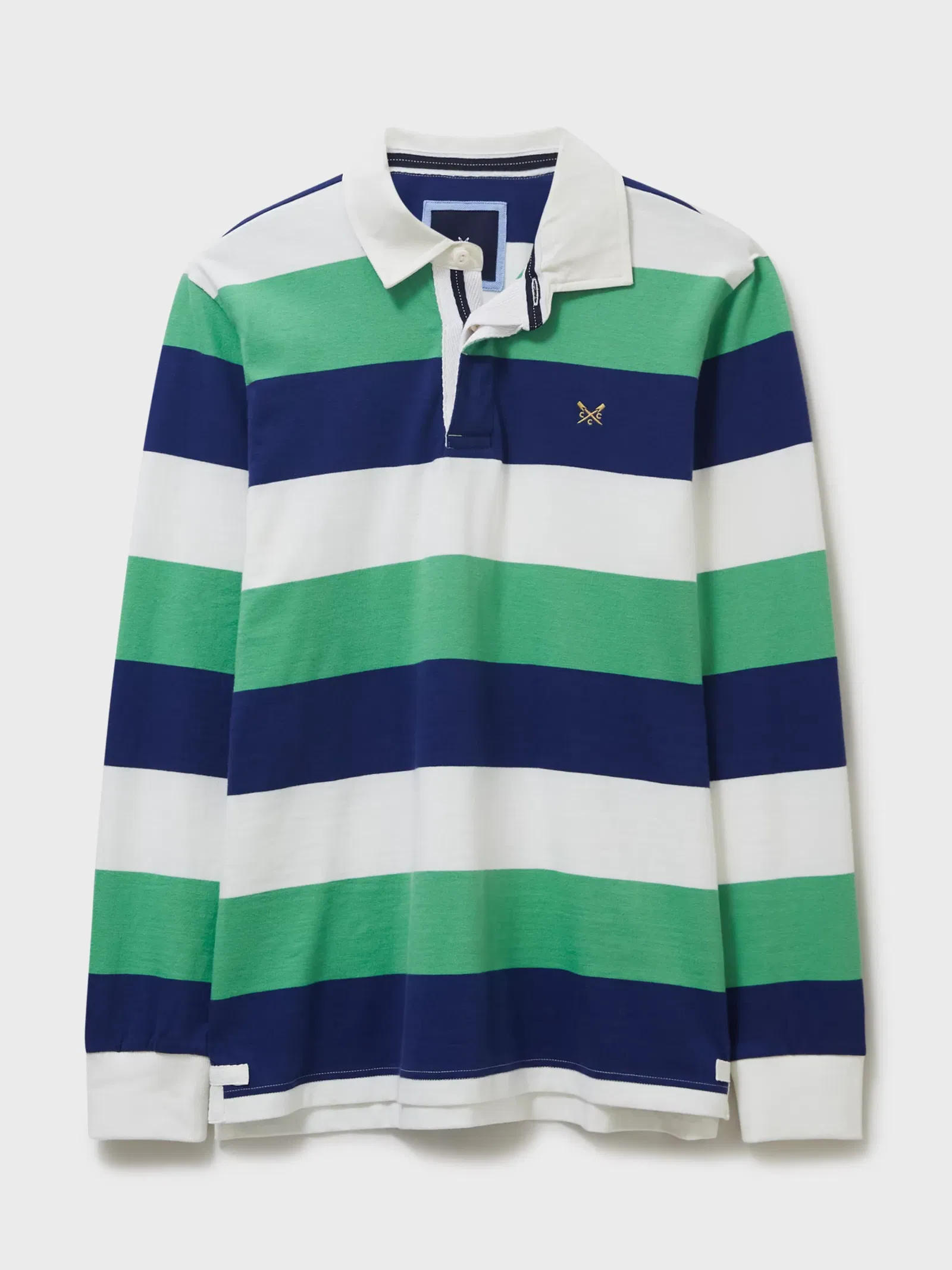 CREW CLOTHING Stripe Rugby Top in Mid Green | endource