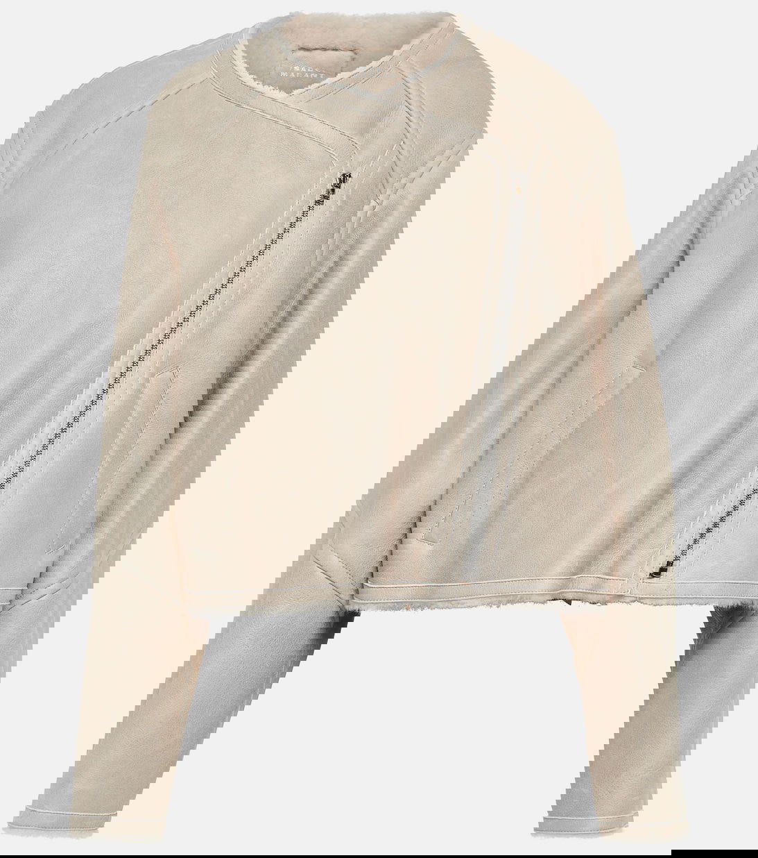 ISABEL MARANT Ostya Shearling-Lined Leather Jacket in Beige | endource