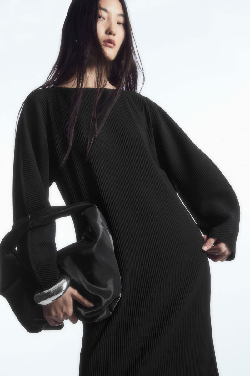 COS Pleated Midi Dress in BLACK | Endource