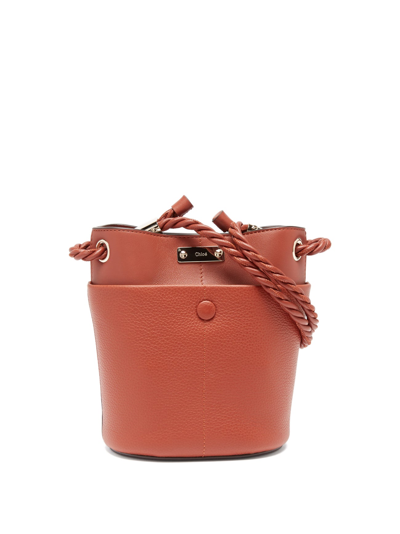 CHLOÉ Key Braided-Handle Leather Bucket Bag in Red | Endource