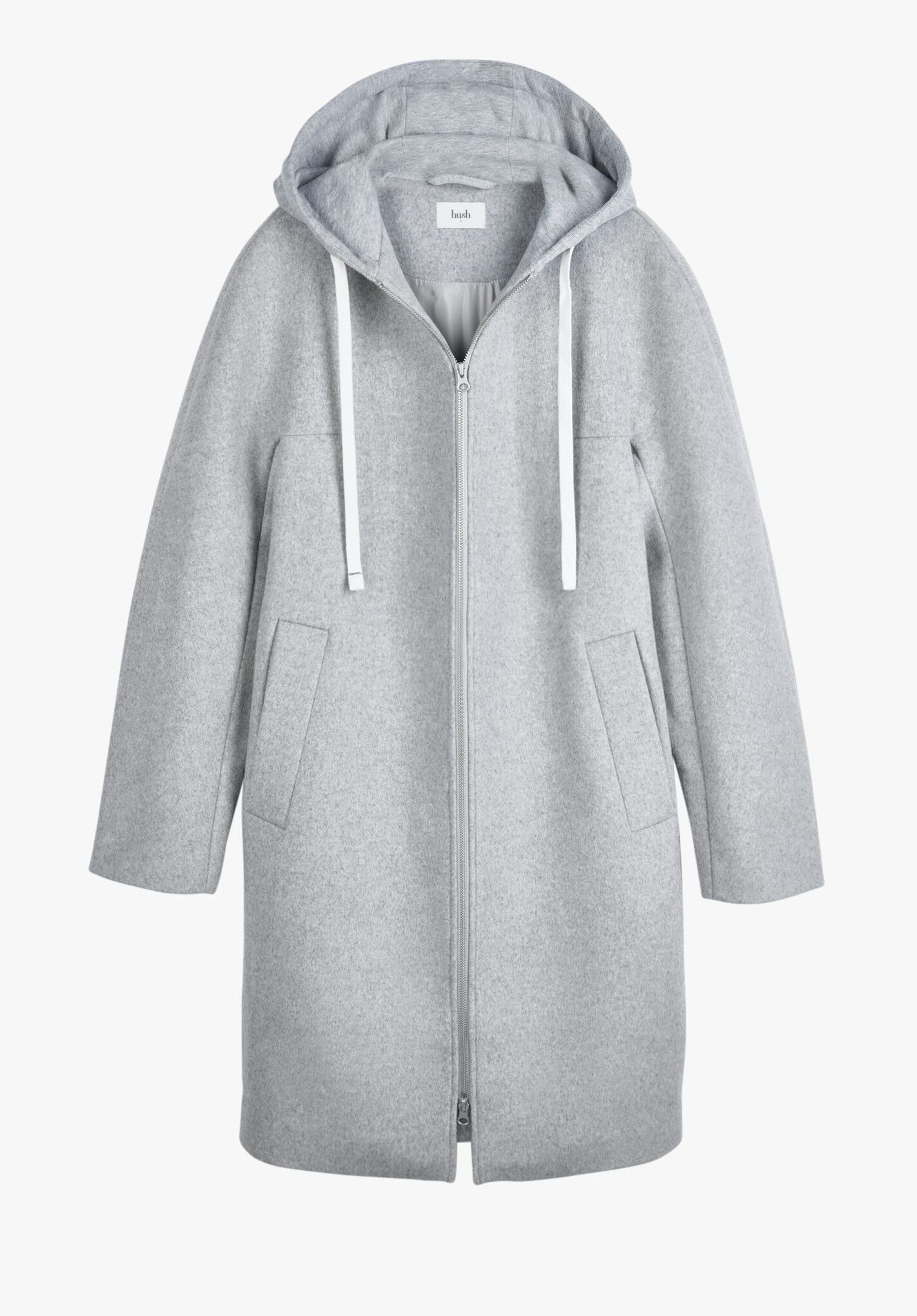 HUSH Avia Hooded Wool-Blend Coat in Grey Marl | endource
