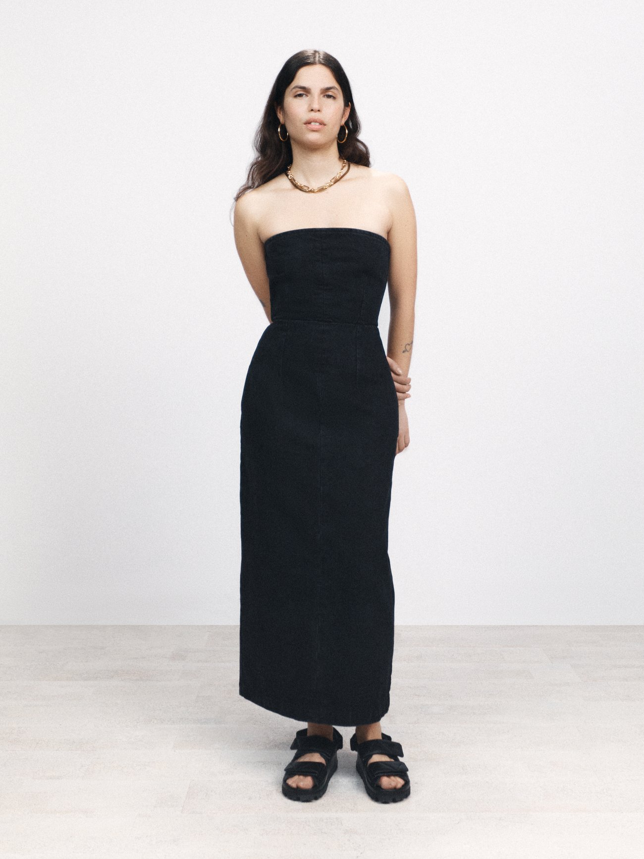 RAEY Denim Bandeau Dress in Black | endource