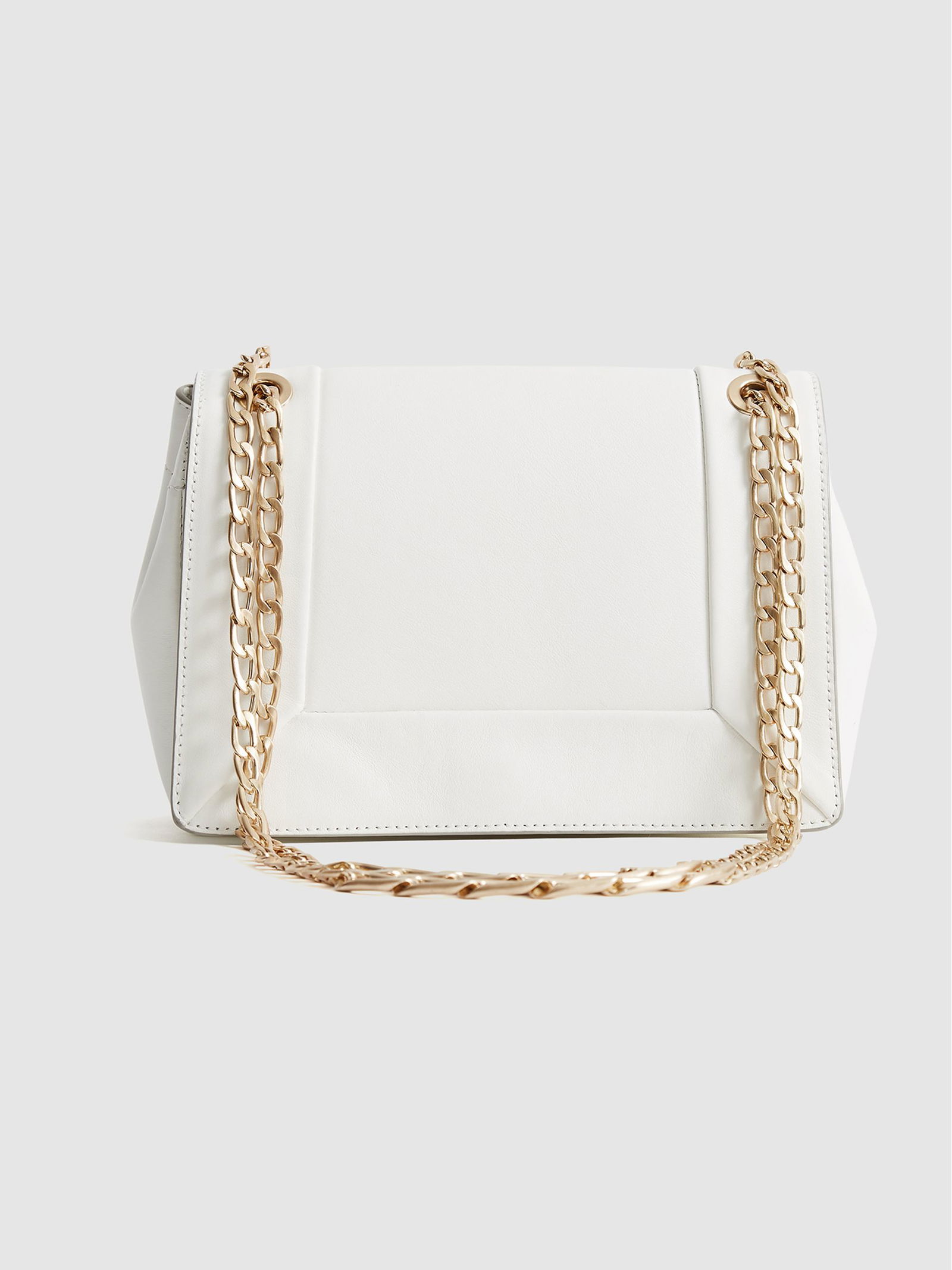 REISS Alma Leather Shoulder Bag in Off White | endource