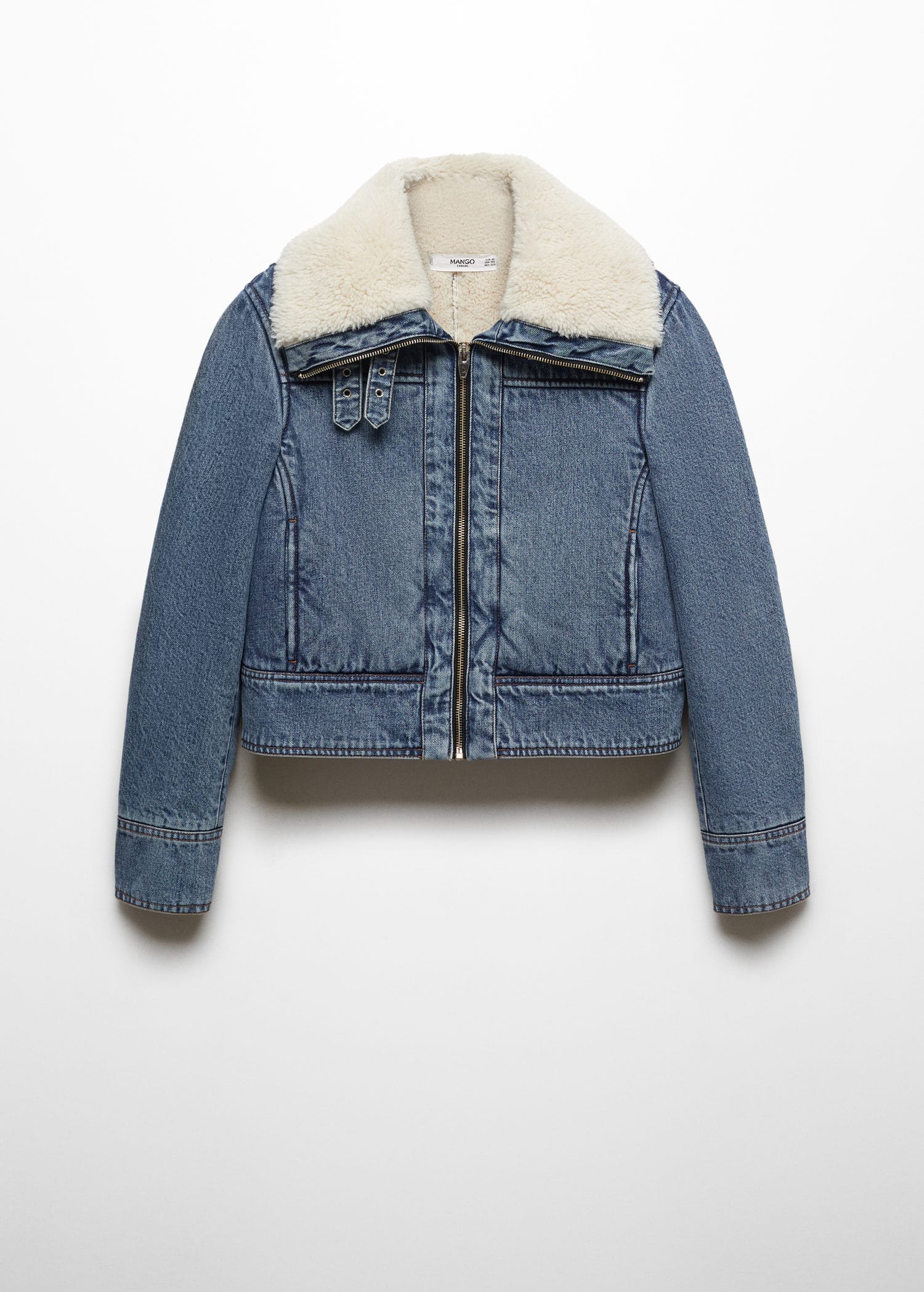 MANGO Shearling Denim Jacket in Dark Blue | Endource