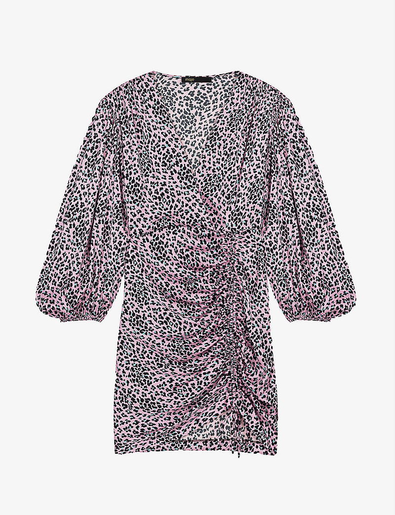 Maje Revetu Leopard Print Stretch Woven Mini Dress In Roses Endource