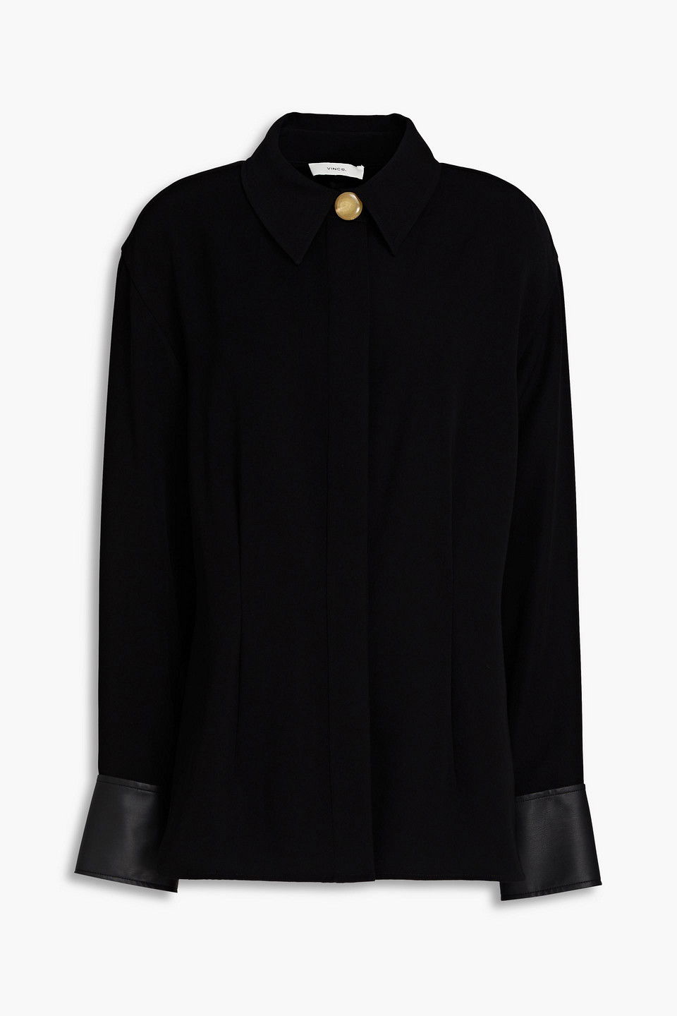 VINCE. Faux Leather-Trimmed Cady Blouse in Black | Endource