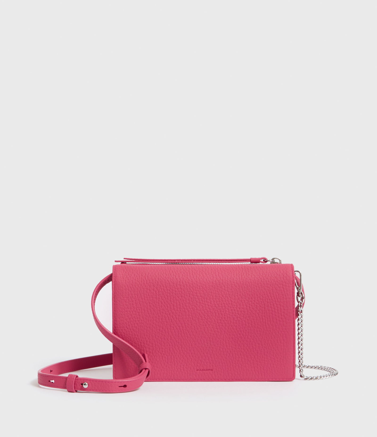 ALLSAINTS Fetch Leather Chain Wallet Crossbody Bag in Fuchsia Pink ...