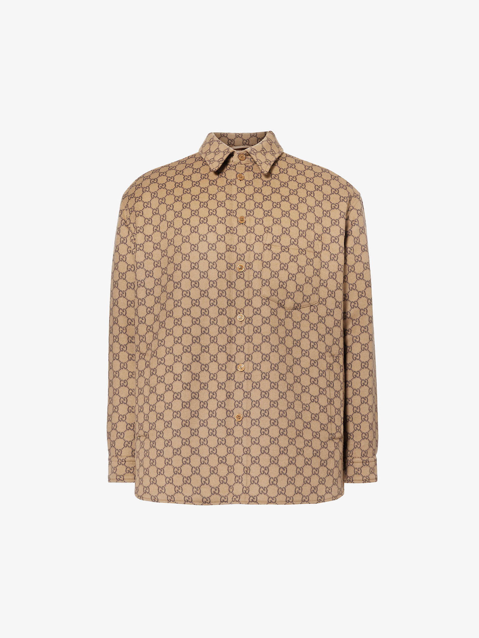 GUCCI Monogram-Pattern Patch-Pocket Wool Jacket in Camel/brown/mix ...