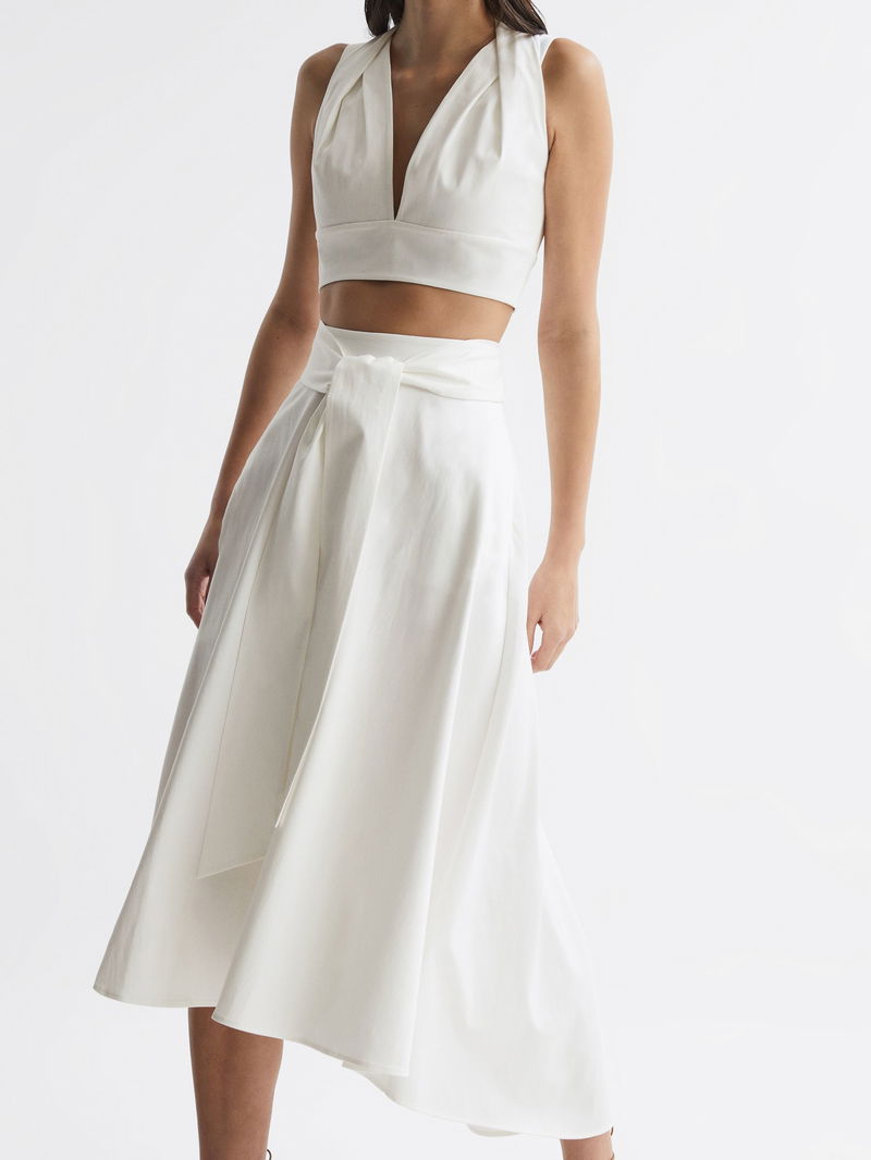 REISS Rebecca High Rise Midi Skirt in White | Endource