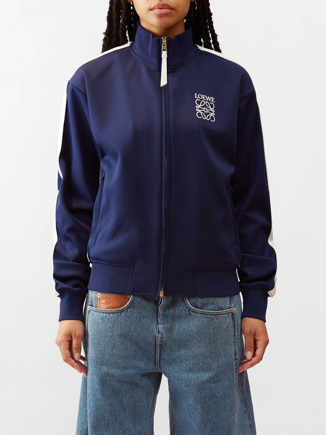 LOEWE Anagram-Embroidered Jersey Track Jacket in Navy | Endource