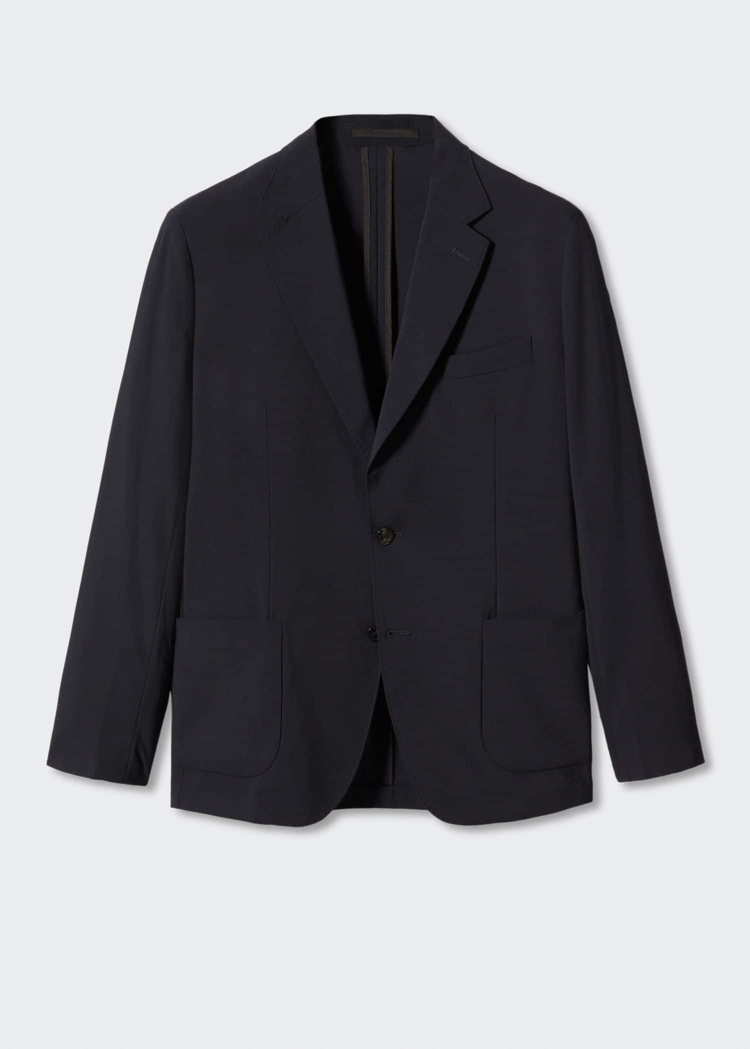 MANGO Slim-Fit Technical Suit Jacket in Navy | endource