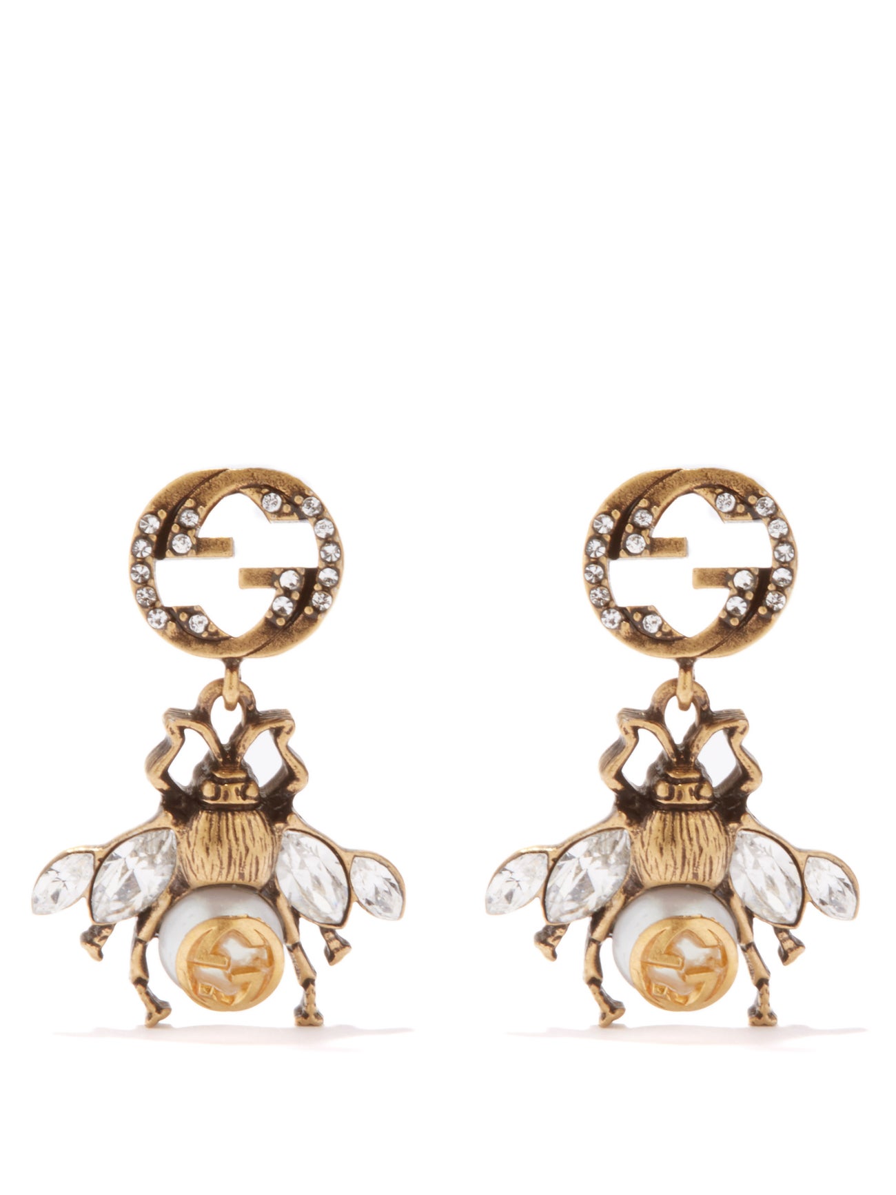 GUCCI Bee & GG Crystal-Embellished Earrings in Gold | Endource