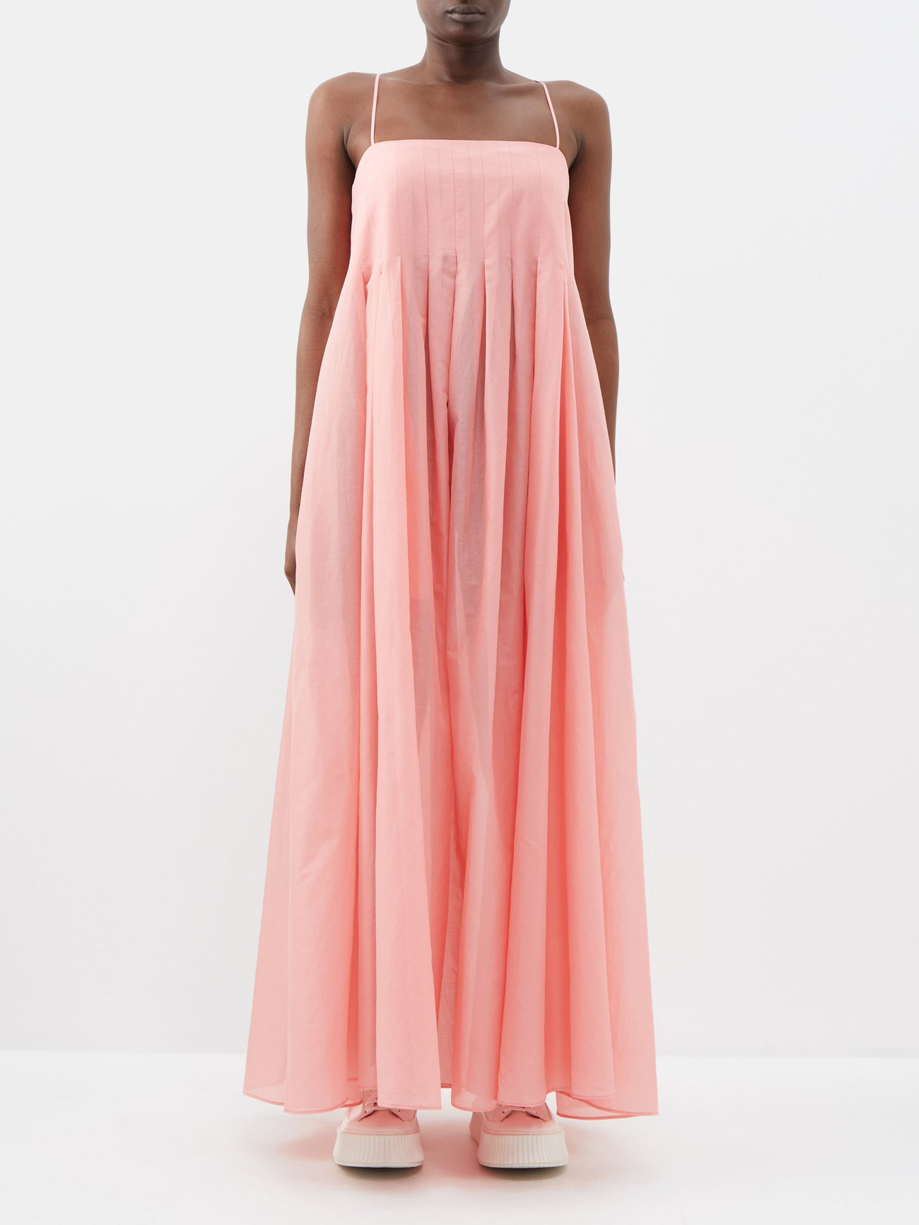 RAEY Organic Cotton Pleated Maxi Dress in Pink | Endource