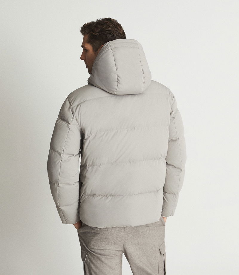 REISS Ryder Hooded Puffer Jacket in Stone | endource