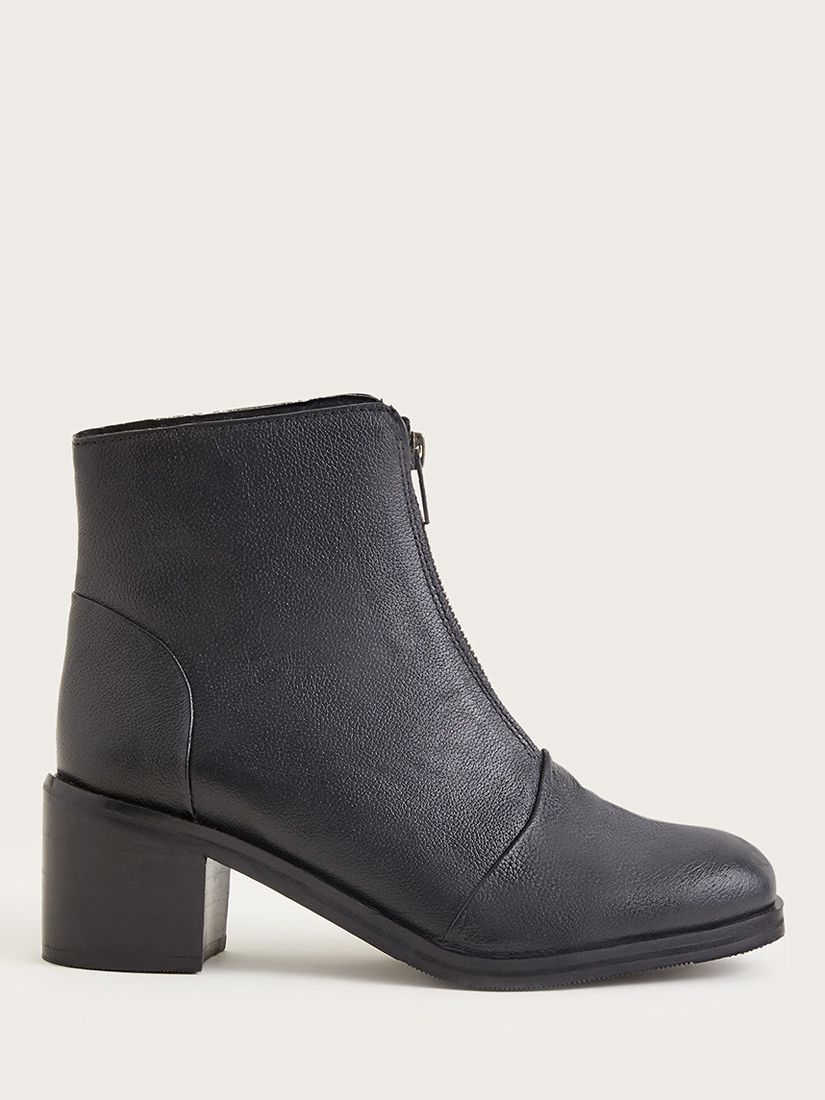 Monsoon Zip Front Leather Ankle Boots in Black | endource