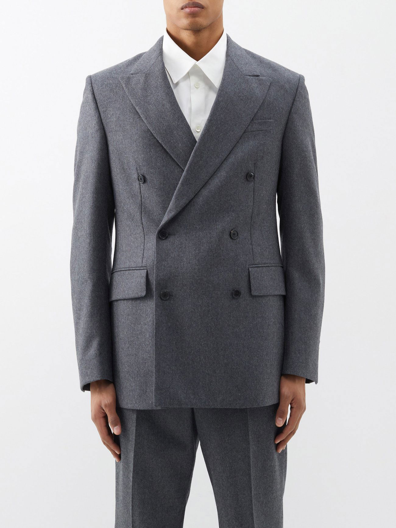 LOEWE Double-Breasted Wool Suit Jacket in Grey | Endource