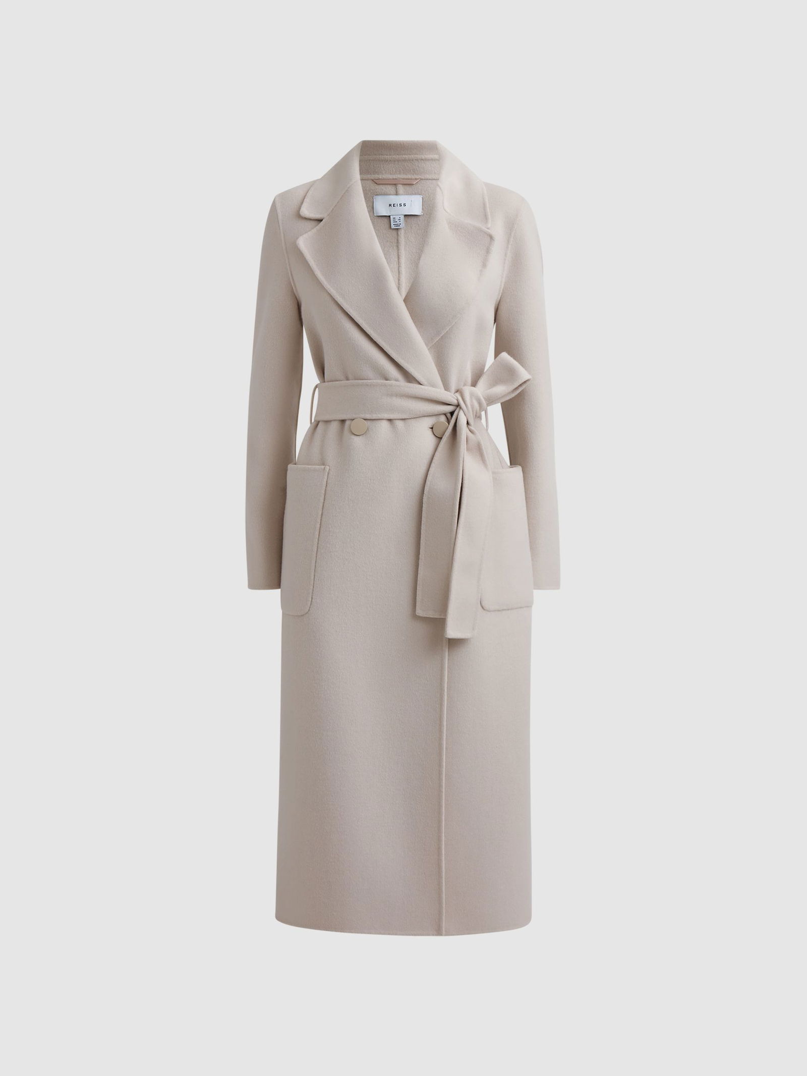 REISS Lucia Relaxed Double Breasted Wool Blindseam Coat in Stone | endource