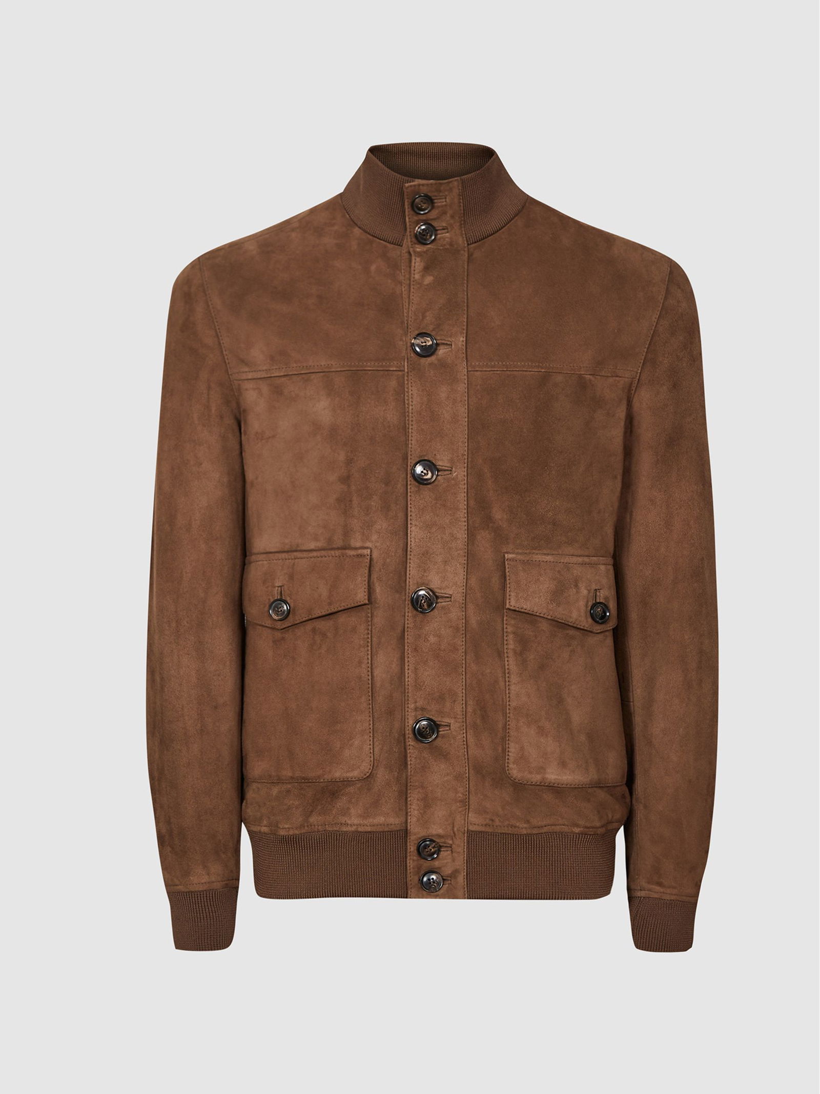 REISS Angel Suede Button Through Jacket in Mocha | endource