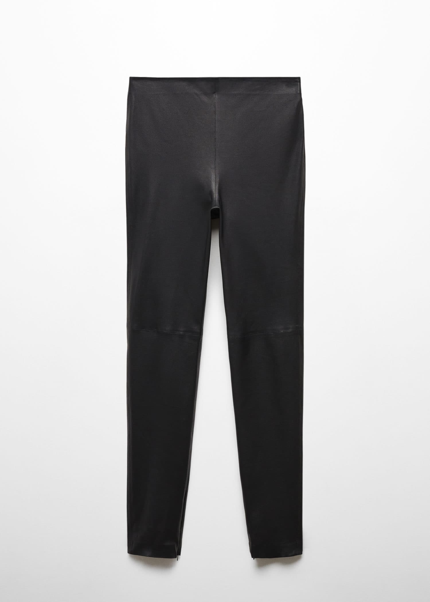 MANGO Leather Leggings With Zip in Black | endource