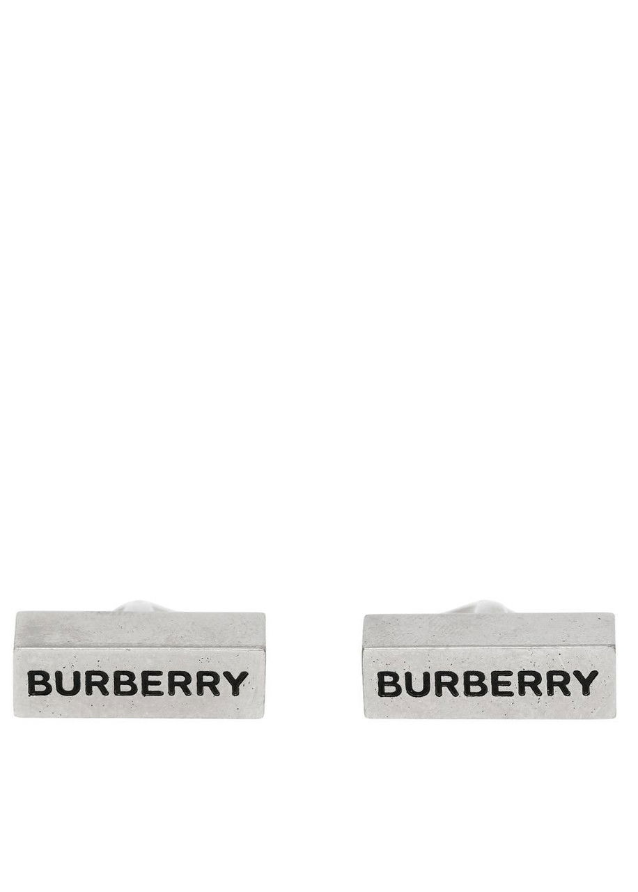 BURBERRY Logo Engraved Palladium-Plated Cufflinks | endource