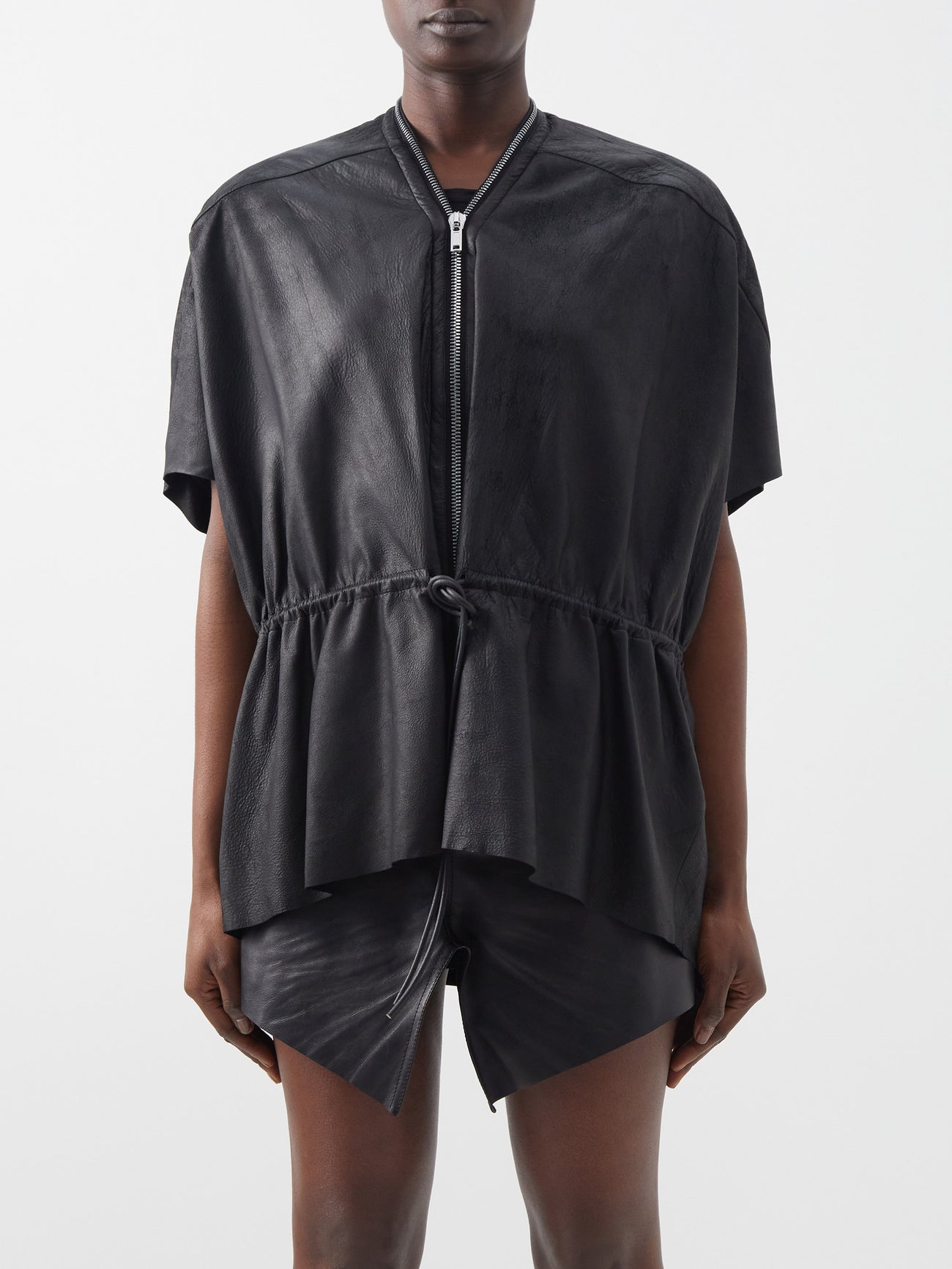 RICK OWENS Sail Megablister Leather Jacket in Black | Endource