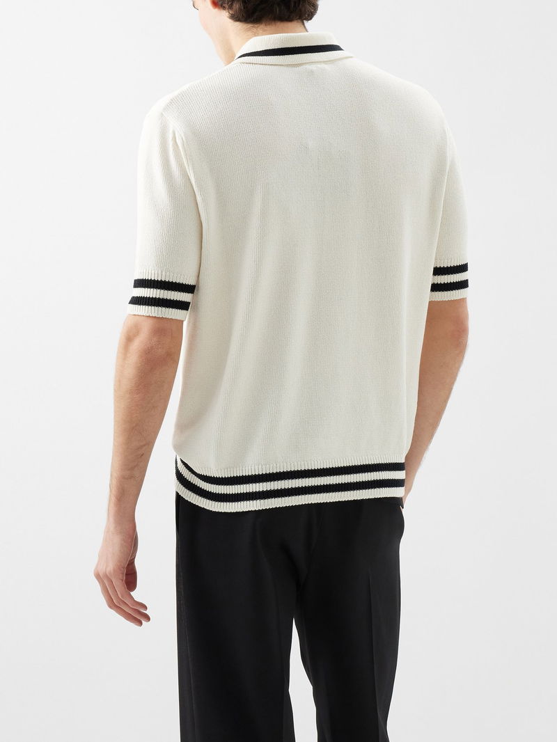 BALMAIN Embroidered-Logo Knitted Polo Shirt in White | endource