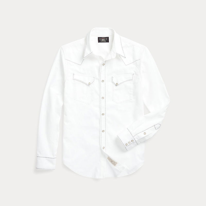 RALPH LAUREN RRL Slim Fit Poplin Western Shirt in White | Endource