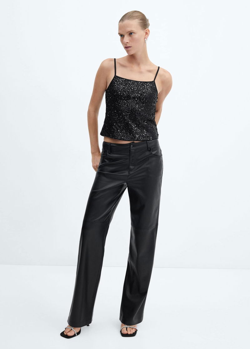 MANGO Sequin Top With Spaghetti Strap in Black | Endource