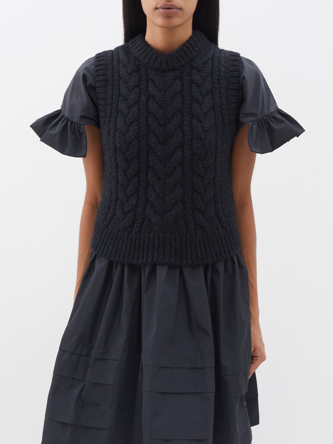 CECILIE BAHNSEN Hannah Cable-Knit Wool-Blend Sweater Vest in Black ...
