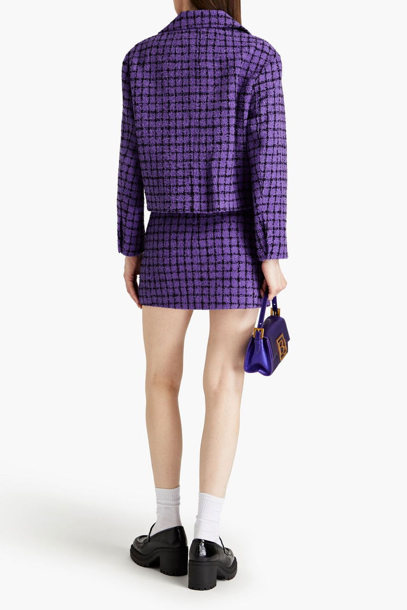 SANDRO Simona Double-Breasted Bouclé-Tweed Blazer in Purple | endource SANDRO Simona Double-Breasted Bouclé-Tweed Blazer in Purple | endource
