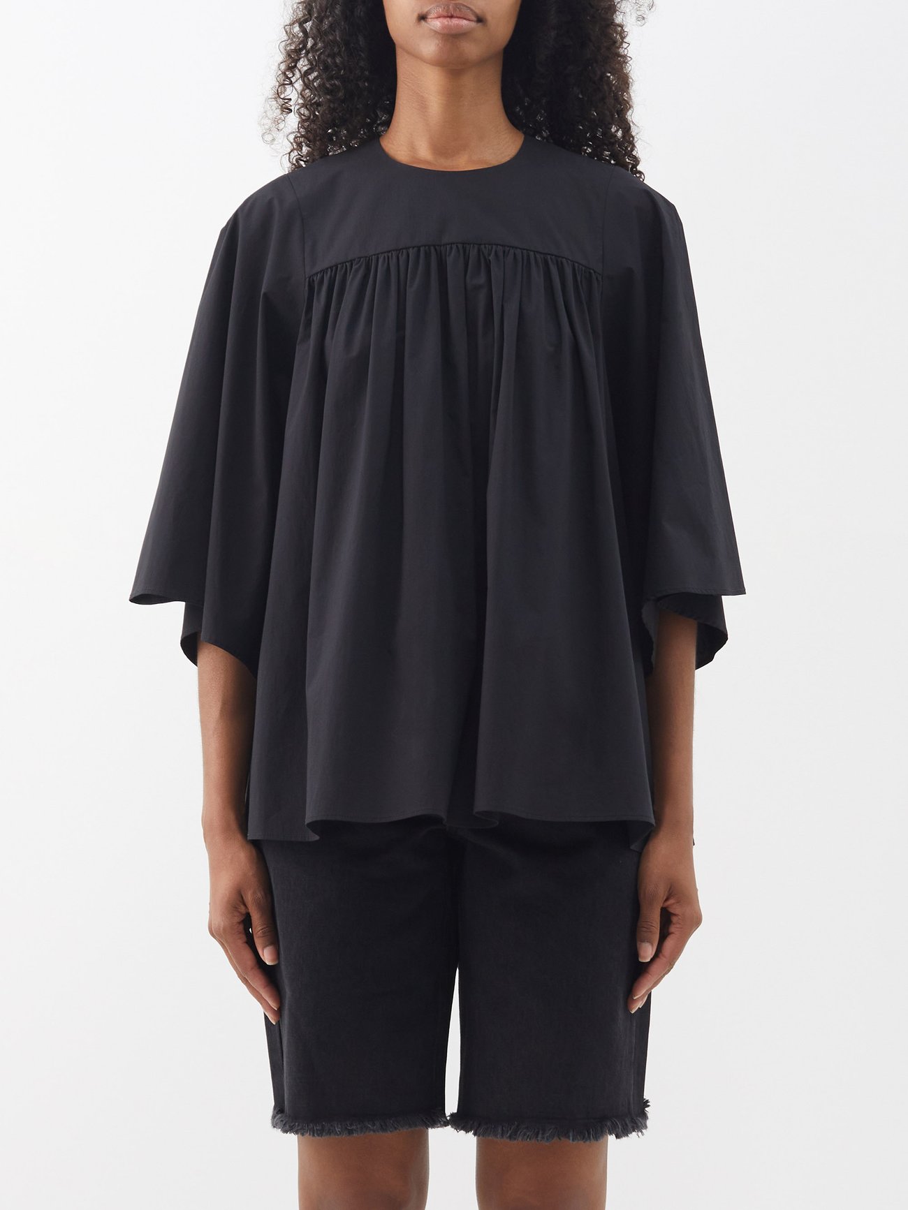 RAEY Organic-Cotton Smock Top in Black | endource