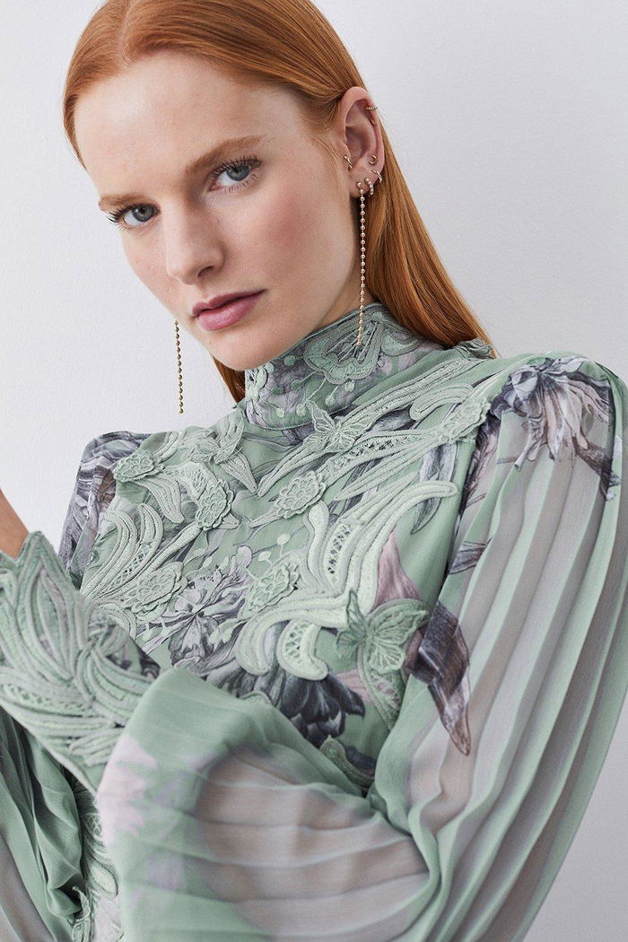 KAREN MILLEN Lydia Millen x Karen Millen - Floral Lace Pleated Blouse ...