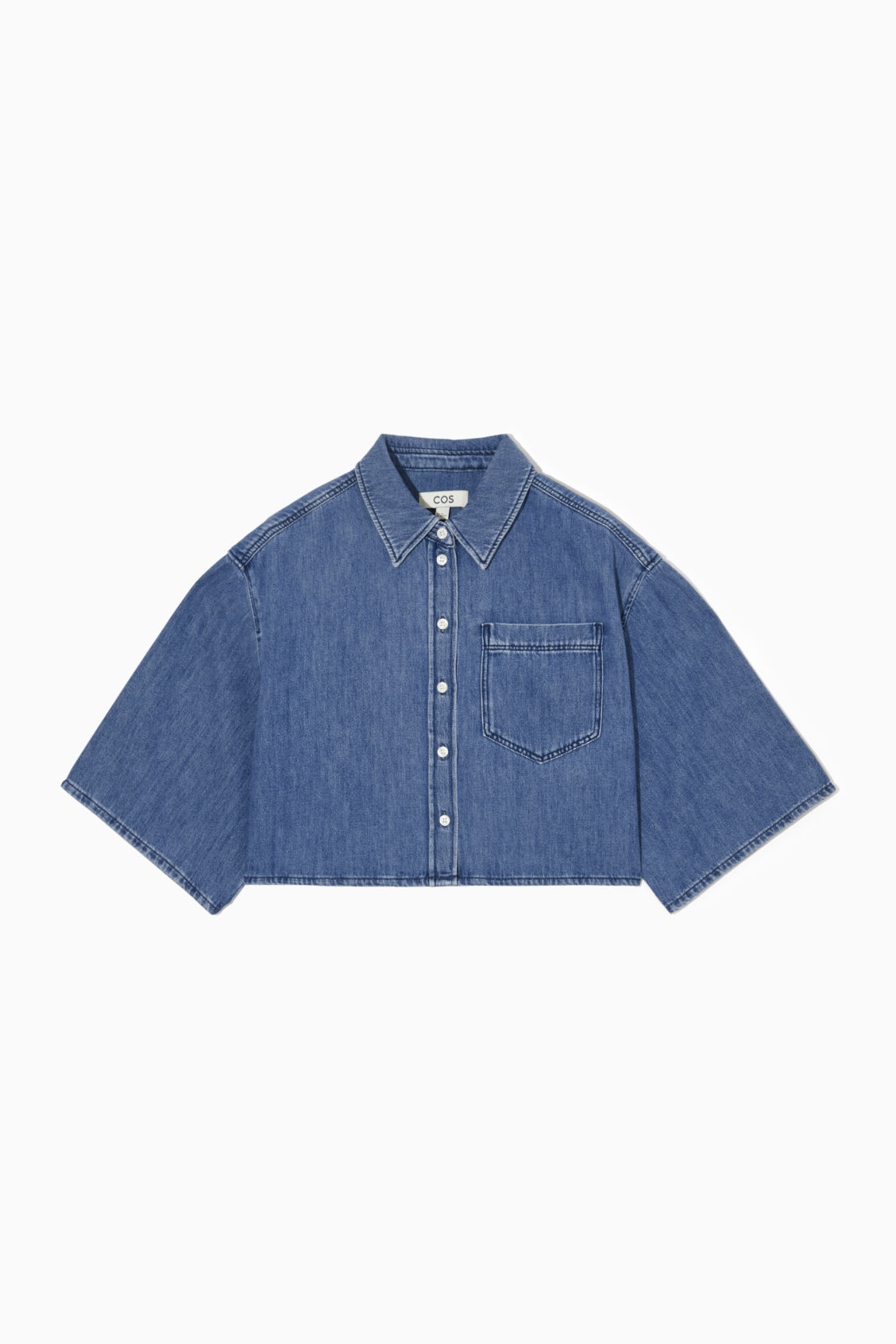 COS Cropped Denim Shirt in MID BLUE | endource