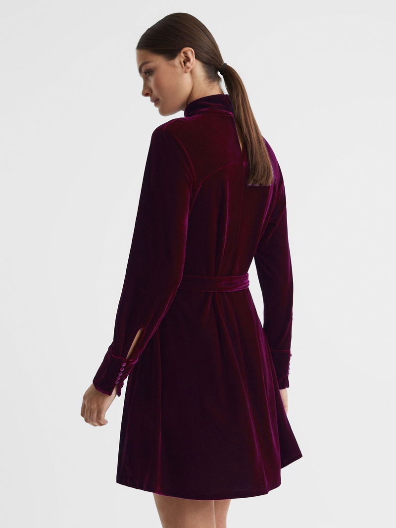 Reiss Essie Velvet Belted Mini Dress In Berry Endource