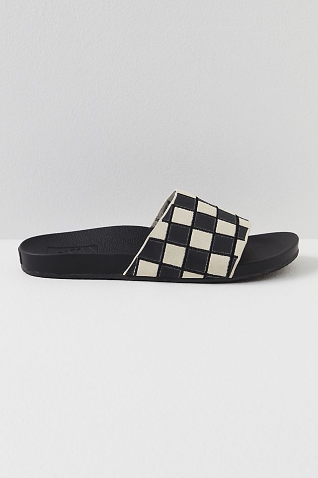 VANS Decon Checkered Slides in Black / Bone White | endource