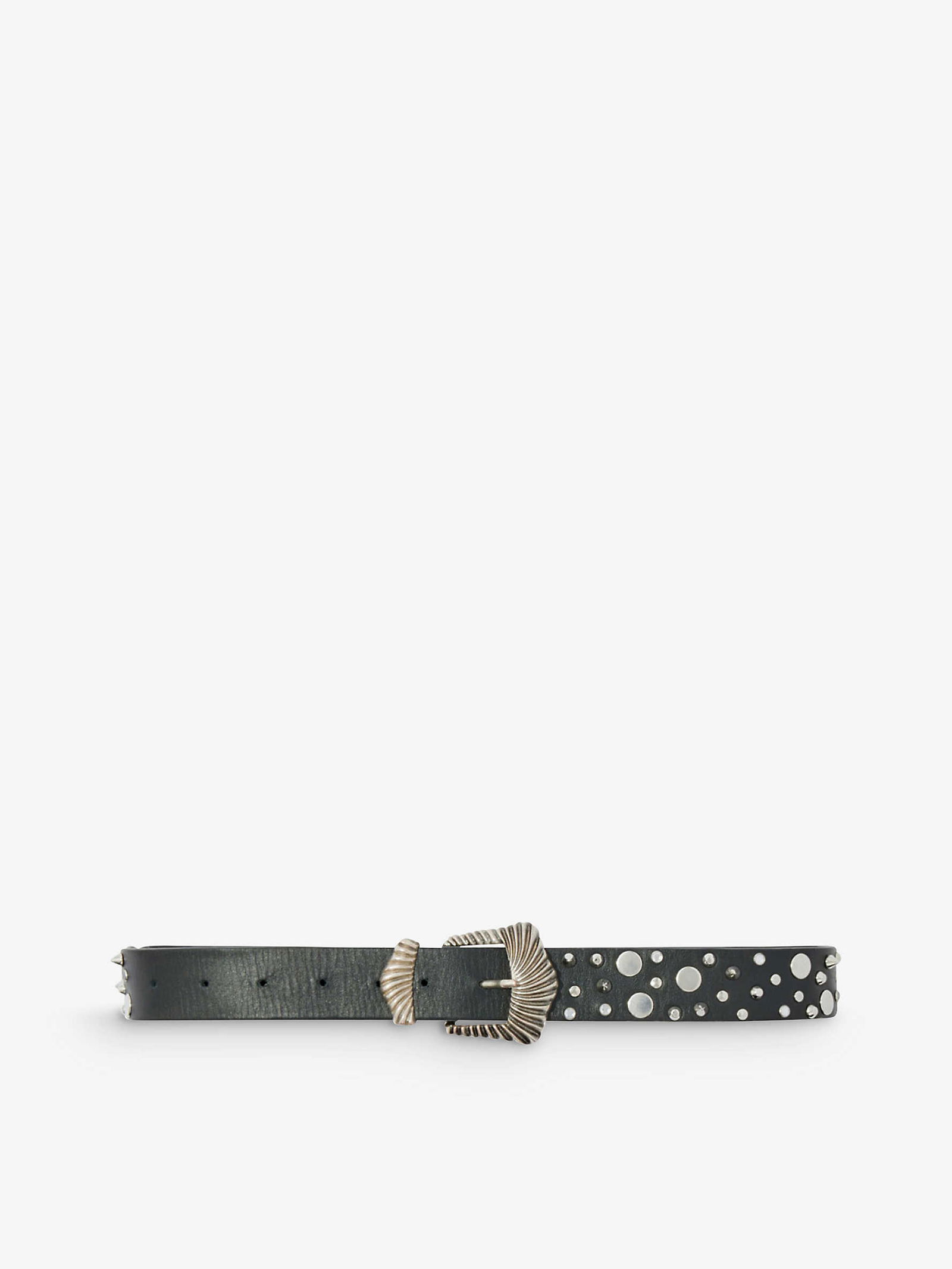 MAJE Studded Leather Belt in Noir / Gris | endource
