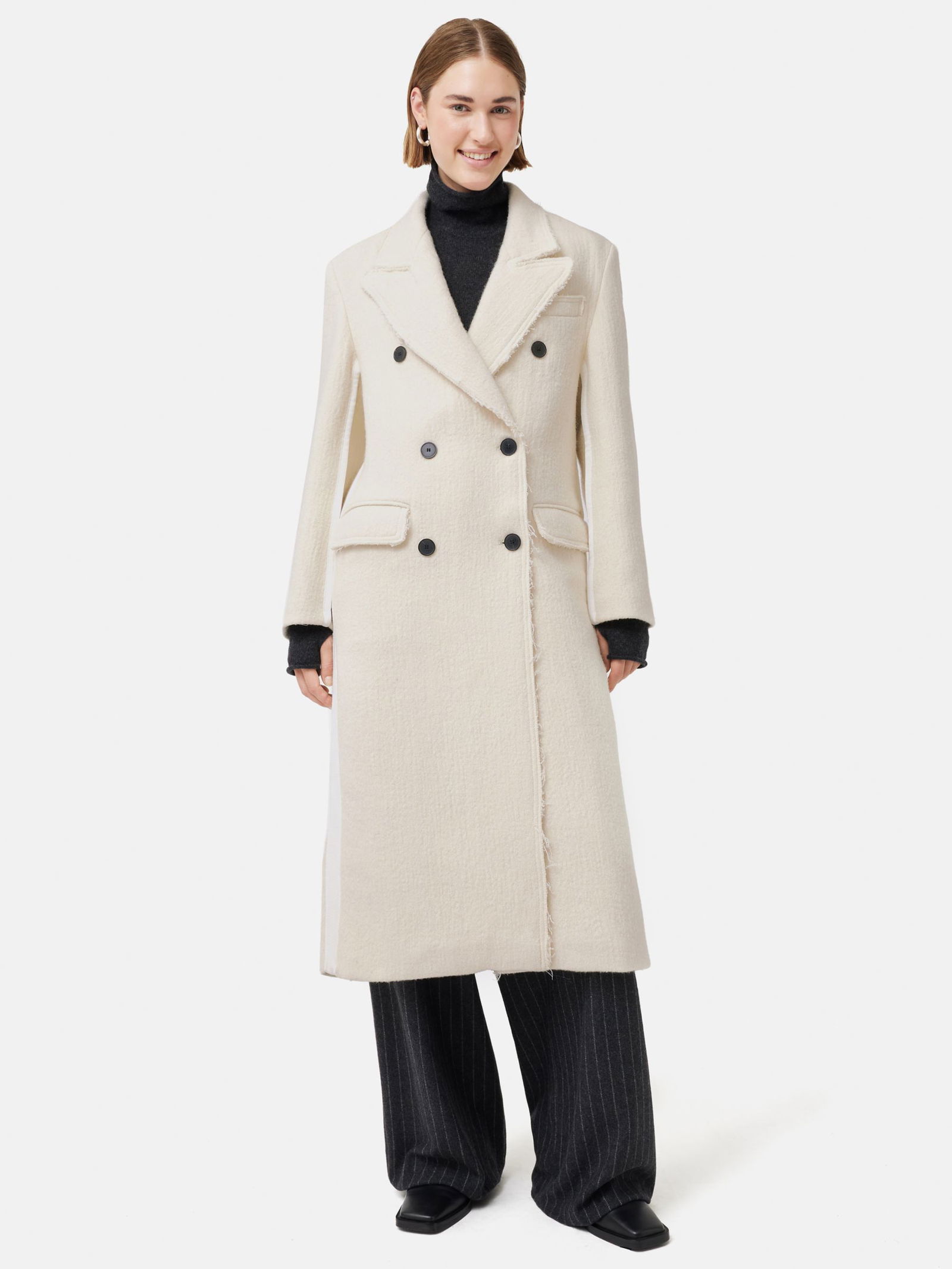 JIGSAW Italian Wool Blend Frayed Edge Coat in Cream | endource
