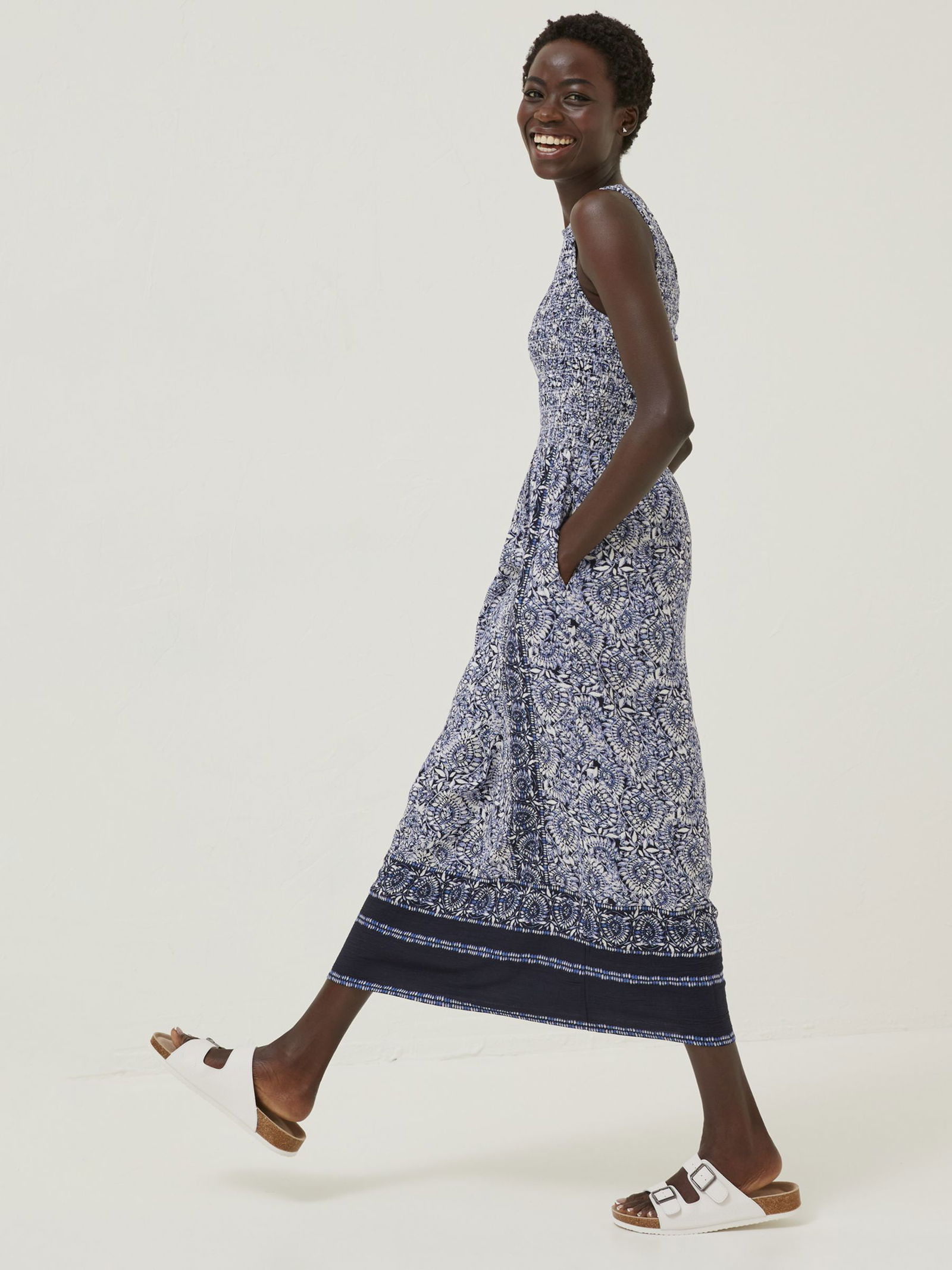 FATFACE Anna Batik Midi Dress in Navy | endource