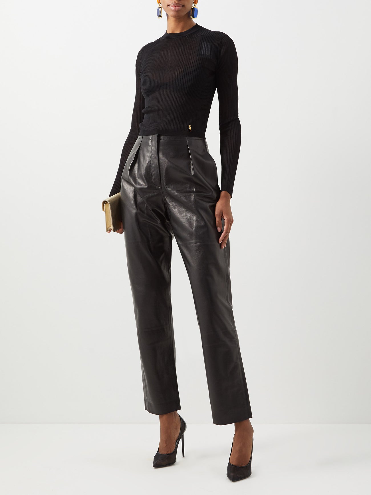 SAINT LAURENT YSL-Logo Ribbed-Knit Sweater | Endource