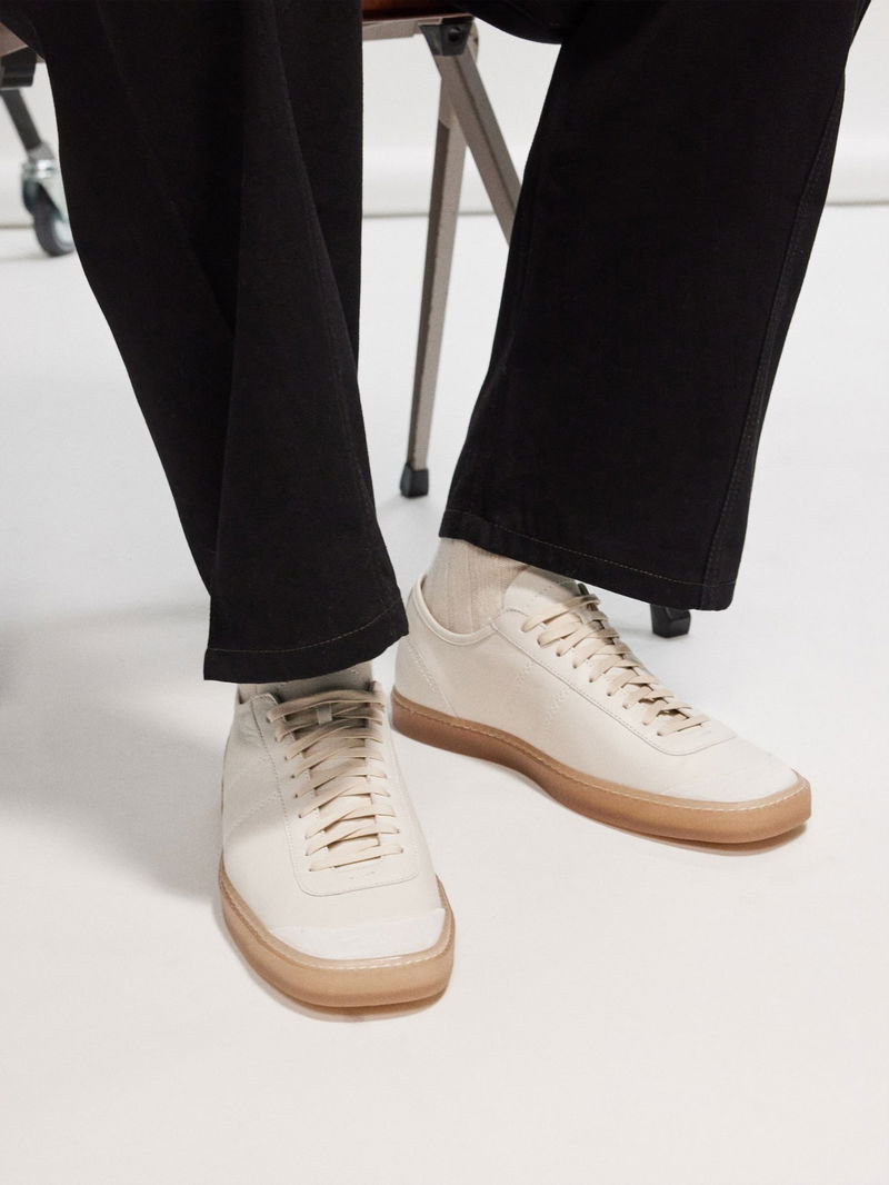 LEMAIRE Linoleum Lace-Up Basic Trainers in White | Endource