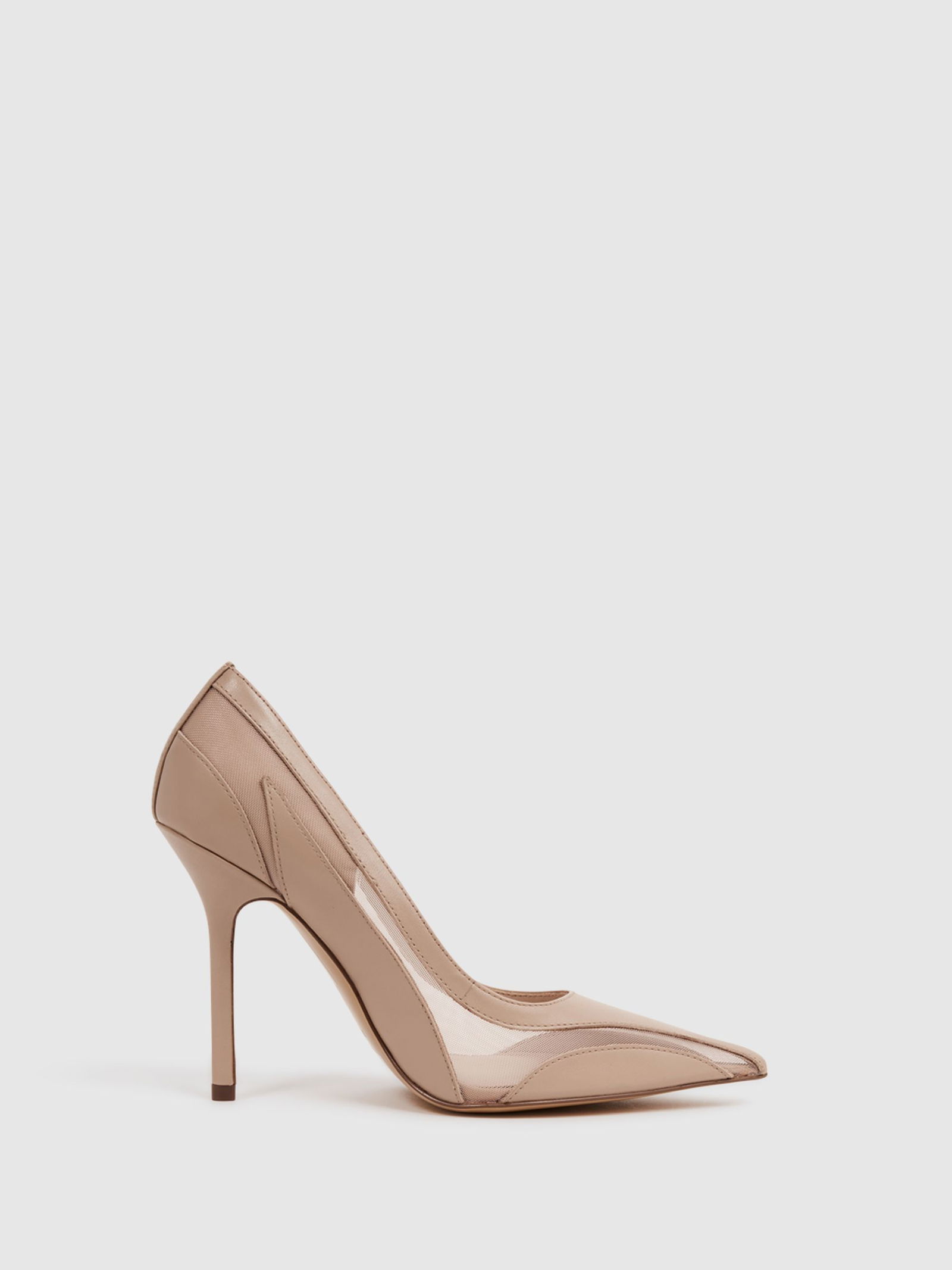 REISS Dahlia Leather Sheer Court Shoes in Latte | endource