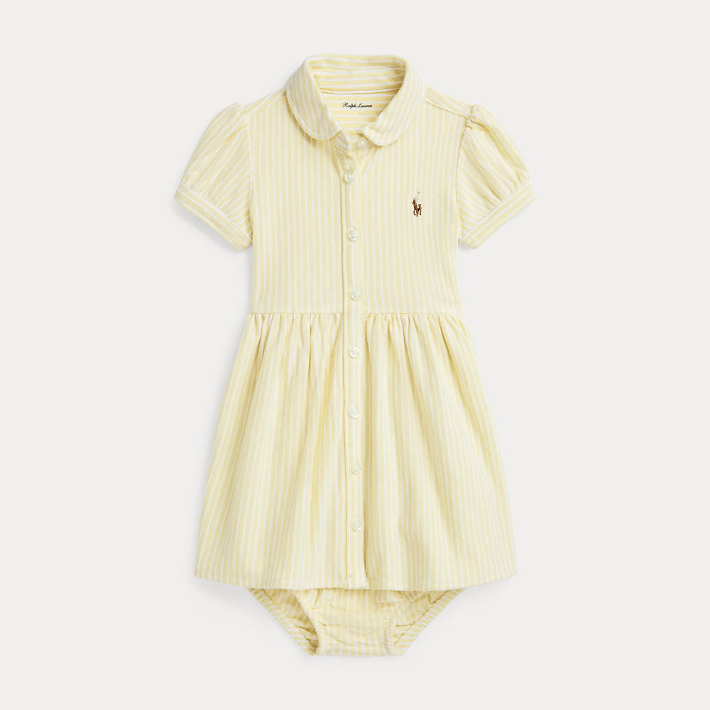 RALPH LAUREN Striped Knit Oxford Shirtdress & Bloomer in Yellow | endource