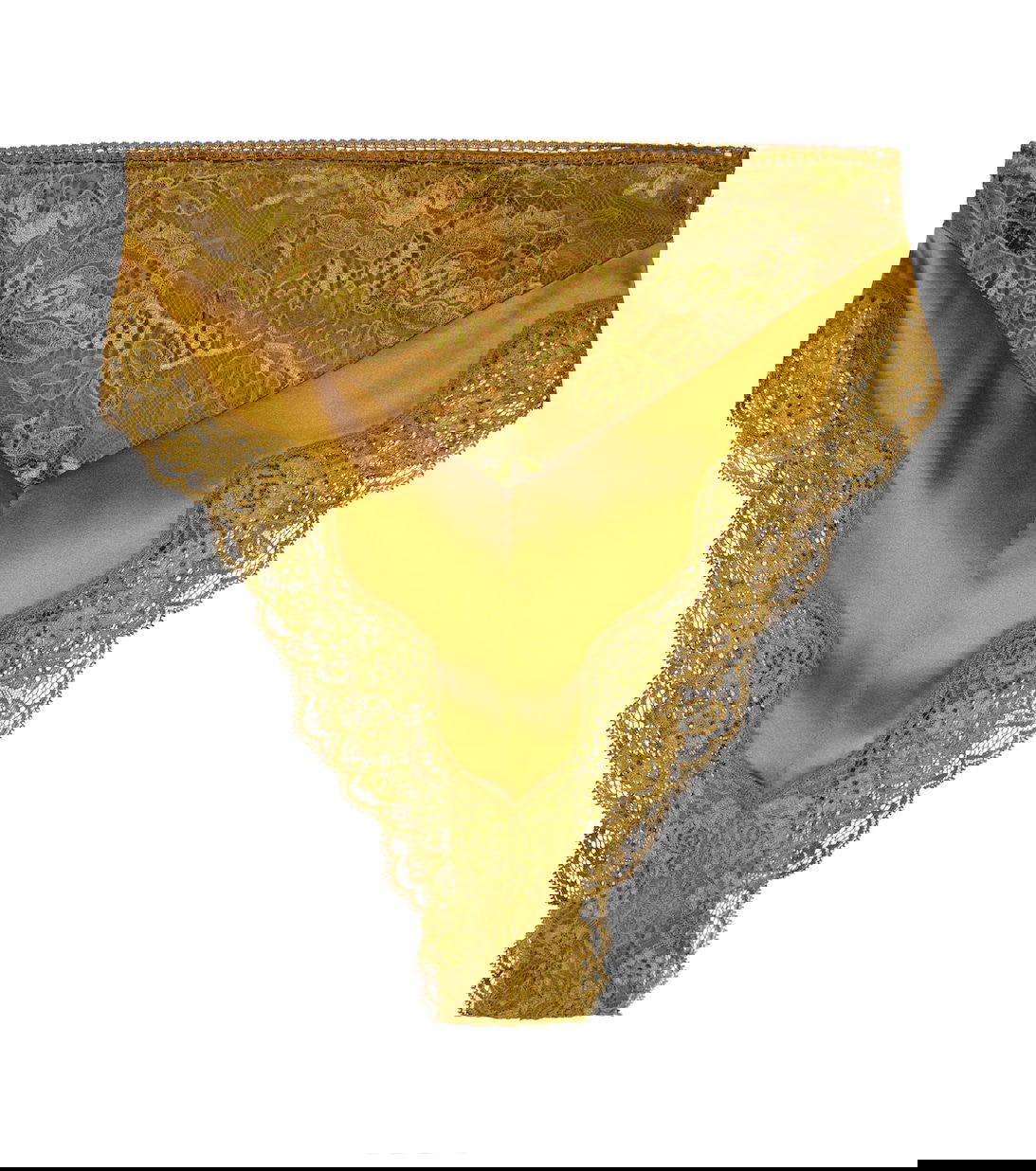 SAINT LAURENT Lace-Trimmed Stretch-Silk Satin Briefs in Gold | endource