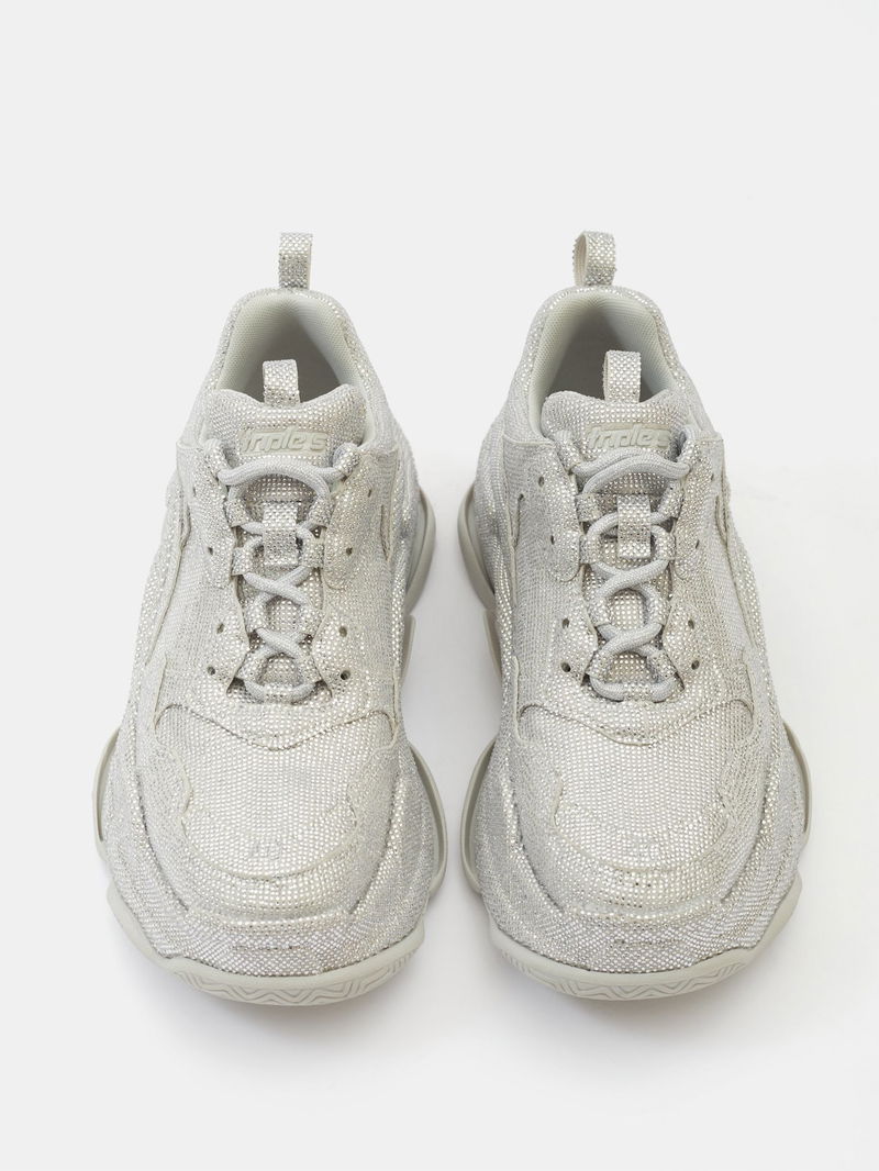 BALENCIAGA Triple S Crystal-Embellished Trainers in Silver. | endource