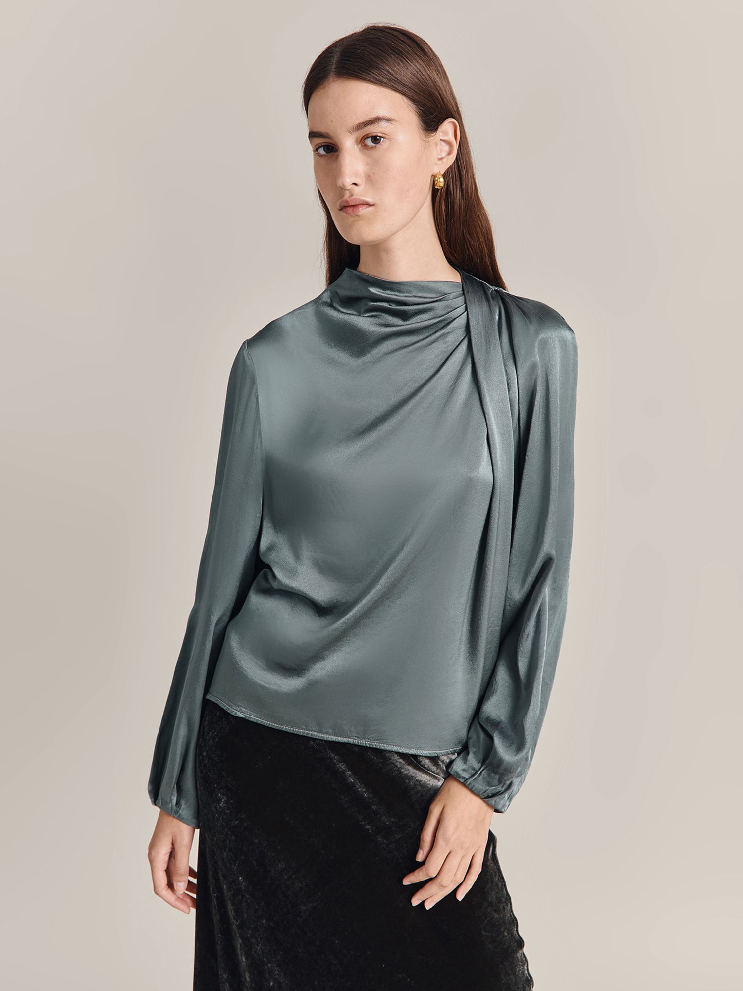 GHOST Sienna Drape Satin Blouse | endource