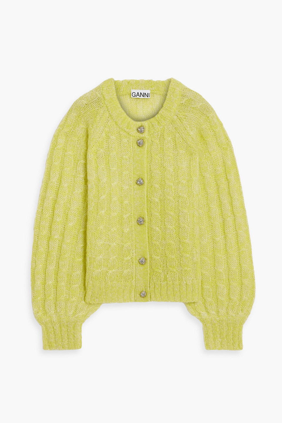 GANNI Cable-Knit Mohair-Blend Cardigan in Green | endource