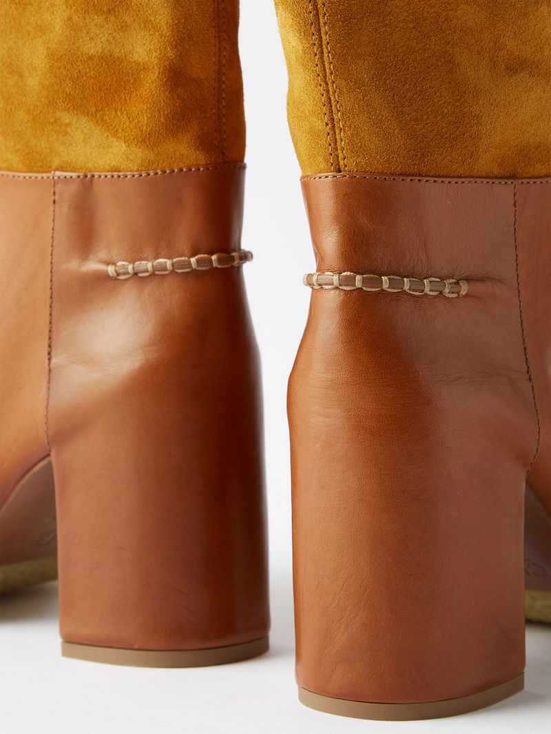 CHLOÉ Edith 75 Leather And Suede Knee-High Boots in Tan | endource