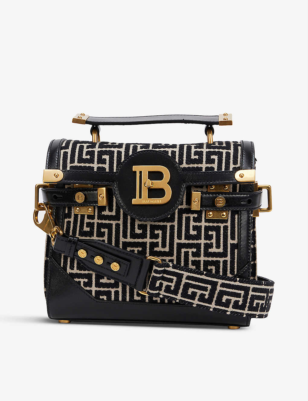 BALMAIN Classic Handle Logo-Print Woven And Leather Cross-Body Bag in ...