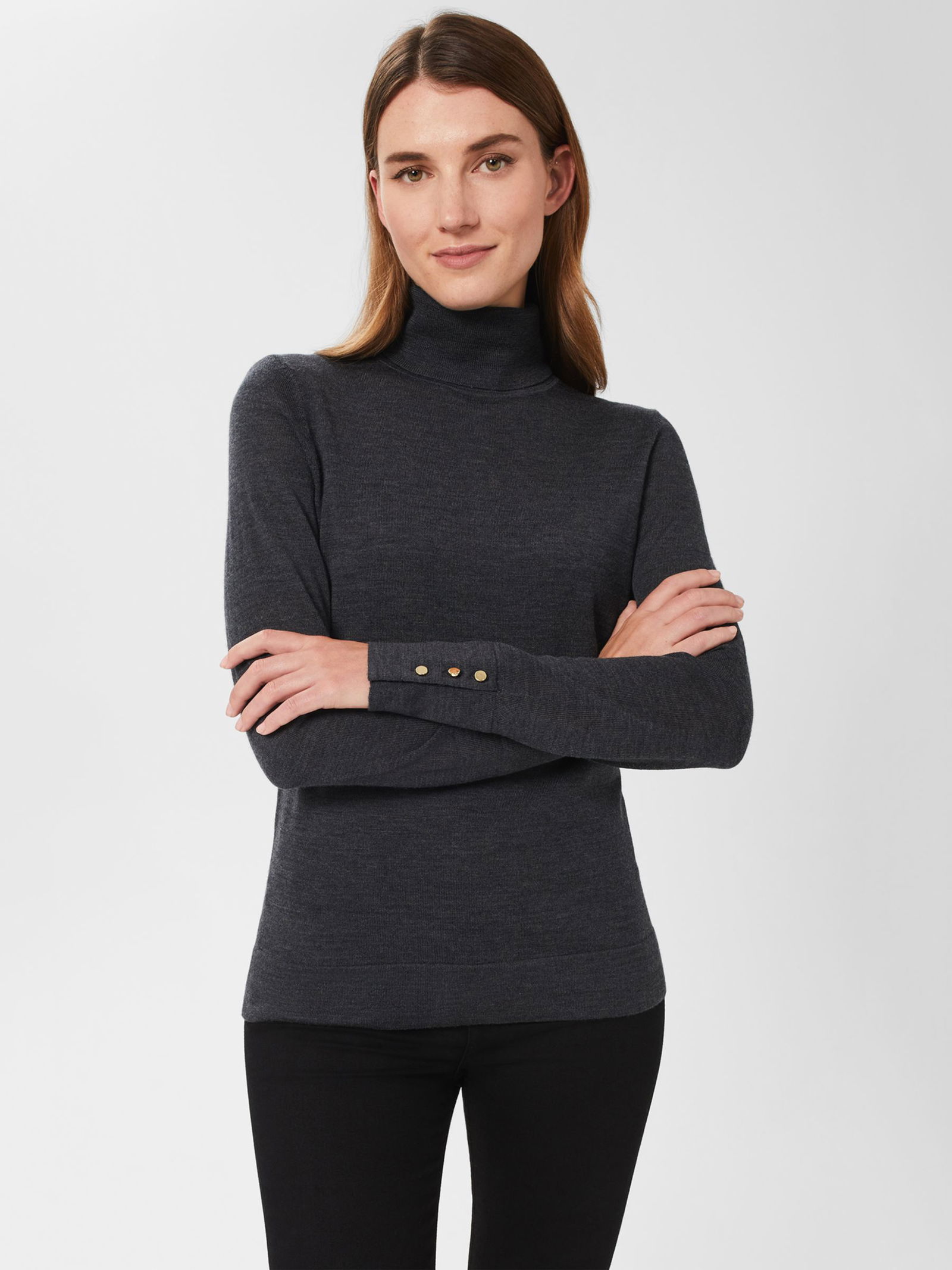 HOBBS Lara Roll Neck Jumper in Charcoal | Endource
